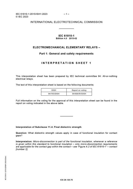 IEC 61810-1:2015/ISH1:2023 - IEC Standards - VDE Publishing House