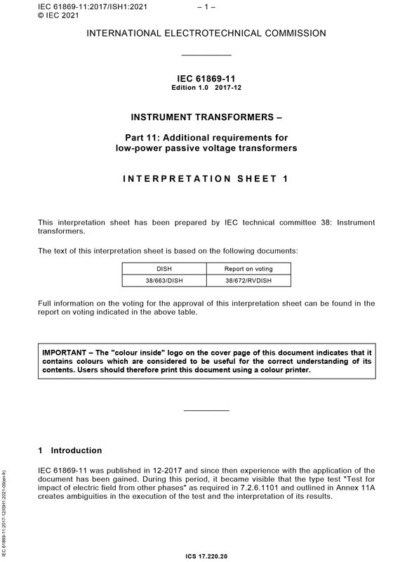 IEC 61869-11:2017/ISH1:2021 - IEC Standards - VDE Publishing House